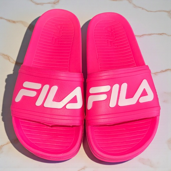 Fila | Shoes | 7 Fila Women Bright Pink Slides Sandals Neon Flip Flops ...